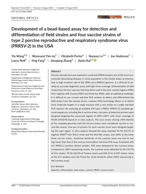 2020 Wang Sonda Development Of A Bead Based Assay For Detection And Differentiation Of Field