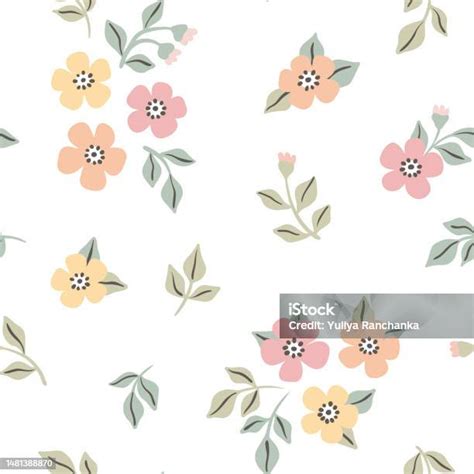 매끄러운 꽃 무늬 작은 꽃과 귀여운 Ditsy 인쇄 흰색 배경에 나뭇잎 벡터 그림입니다 개화기에 대한 스톡 벡터 아트 및 기타 이미지 Istock