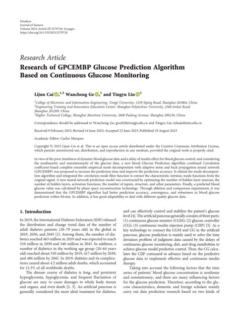 Pdf Research Of Gpcembp Glucose Prediction Algorithm Based On