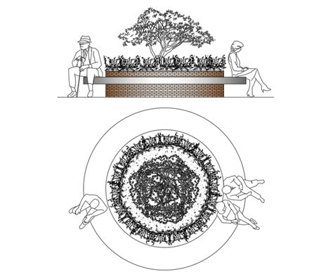 Stone Bench Planter Front And Top View Elevation Cad Drawing Details
