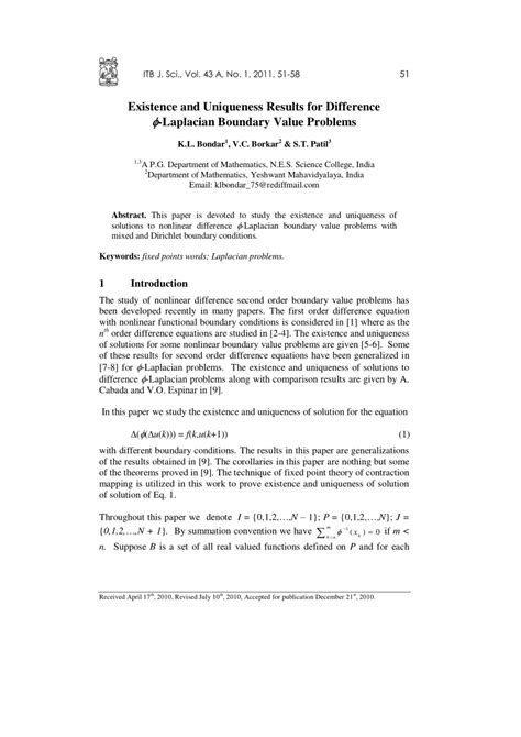 Pdf Existence And Uniqueness Results For Difference Phi Laplacian