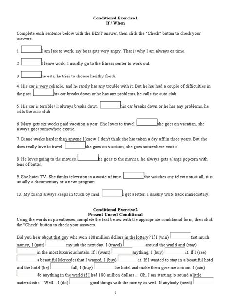 conditional overview exercises pdf