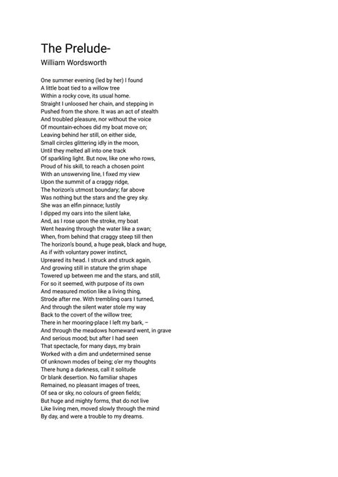 The Prelude Gcse Poem Detailed Line By Line Annotation And Analysis Pdf English Literature