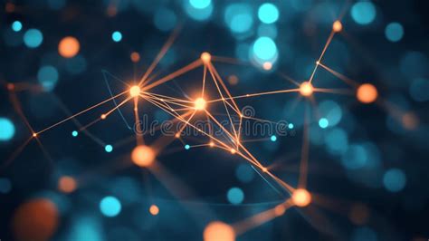 Abstract Network Connection Glowing Orange And Teal Nodes Linked By Lines Digital Data