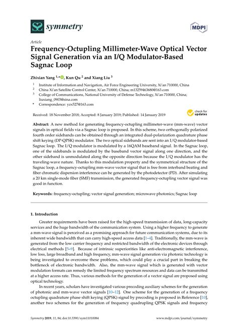 Pdf Frequency Octupling Millimeter Wave Optical Vector Signal Generation Via An I Q Modulator