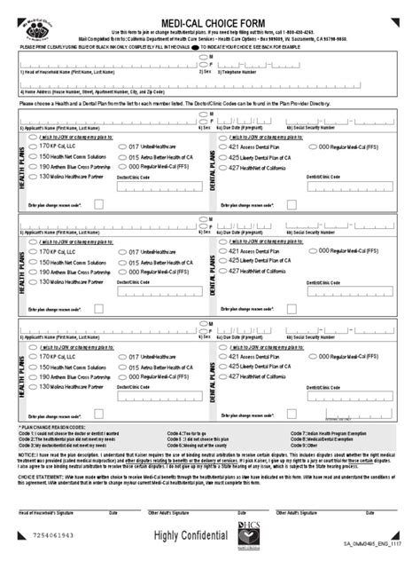 Medi Cal Choice Form Doctor Clinic Code