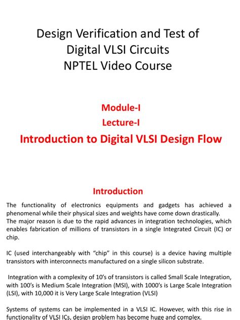 Design Verification And Test Of Digital Vlsi Circuits Nptel Video Course Download Free Pdf