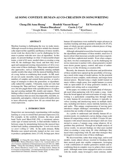 Ai Song Contest Human Ai Co Creation In Songwriting Pdf Artificial Intelligence