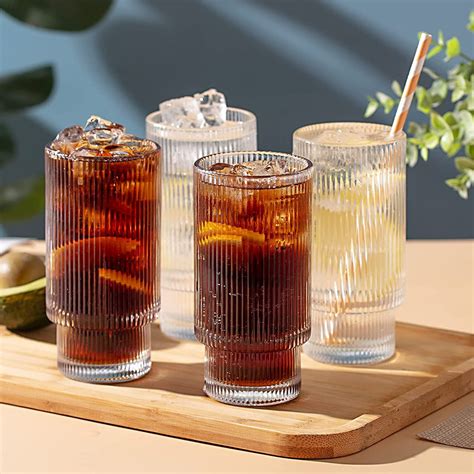 Stackable Glass Cup Set For Iced Tea Wine And Cocktails