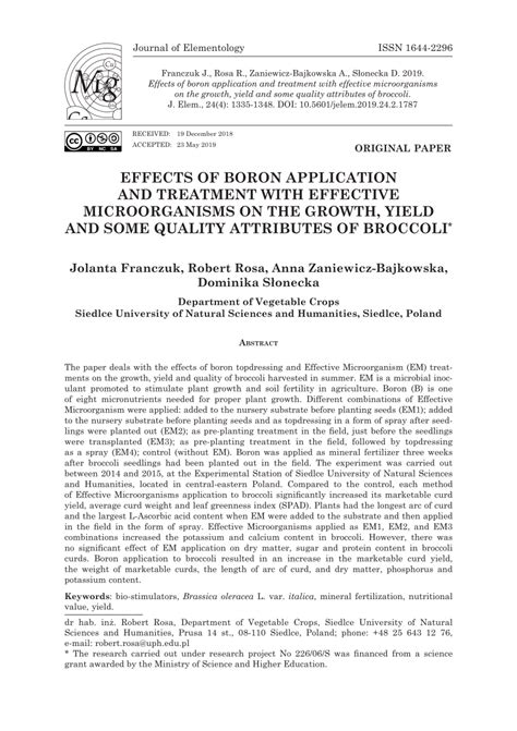 Pdf Effects Of Boron Application And Treatment With Effective