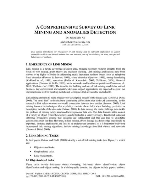 A Comprehensive Survey Of Link Mining And Anomalies Detection Pdf