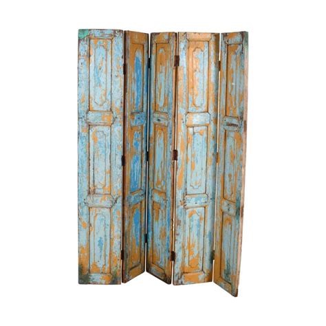Antique Indian Teak Wood 5 Bay Library Partition Shutters Rajasthan C