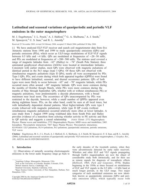 Pdf Latitudinal And Seasonal Variations Of Quasiperiodic And Periodic Vlf Emissions In The