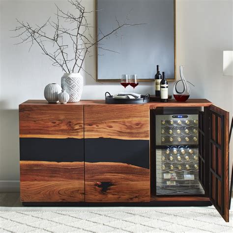 Navarra Acacia Wood And Resin Inlay Sideboard With Cooling Storage Option One 32 Bottle Dual