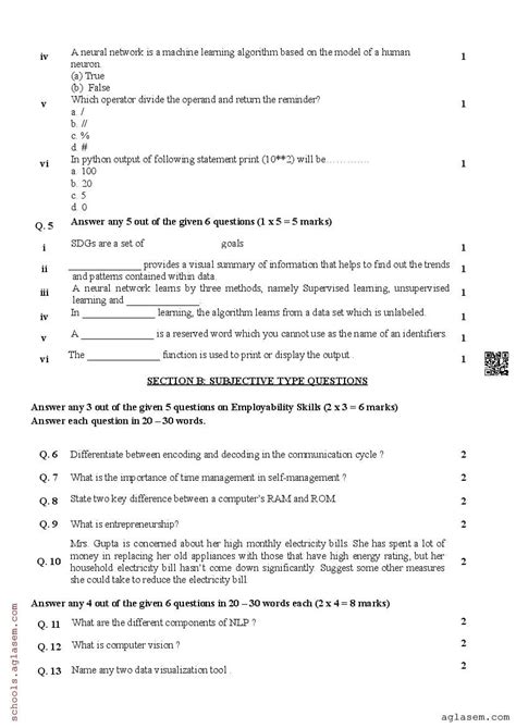 Class 9 Artificial Intelligence Question Paper 2024 (PDF) - Download 9th Annual Exam Artificial ...