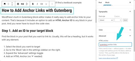 how to add anchor links in wordpress w scroll effects