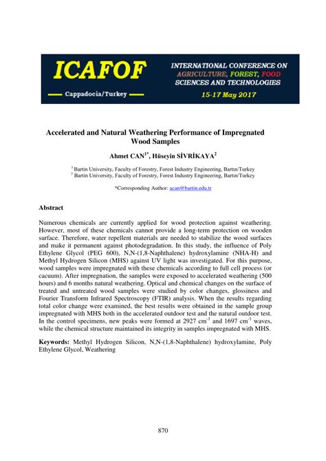 Pdf Accelerated And Natural Weathering Performance Of Impregnated Wood Samples