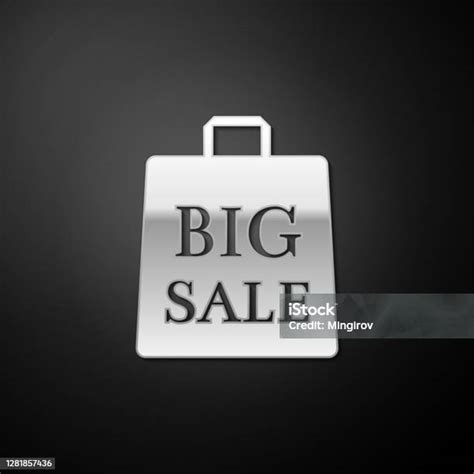 검은 색 배경에 고립 된 비문 빅 세일 아이콘실버 쇼핑 가방 핸드백 사인 여자 가방 아이콘 여성 핸드백 사인 긴 그림자 스타일 벡터 가격에 대한 스톡 벡터 아트 및 기타