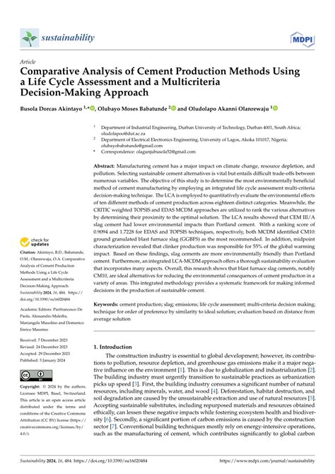 Pdf Comparative Analysis Of Cement Production Methods Using A Life