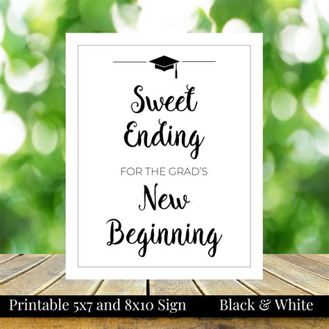 Sweet Ending To New Beginning Graduation Party 5x7 8x10 Printable Sign Black Marker Black And
