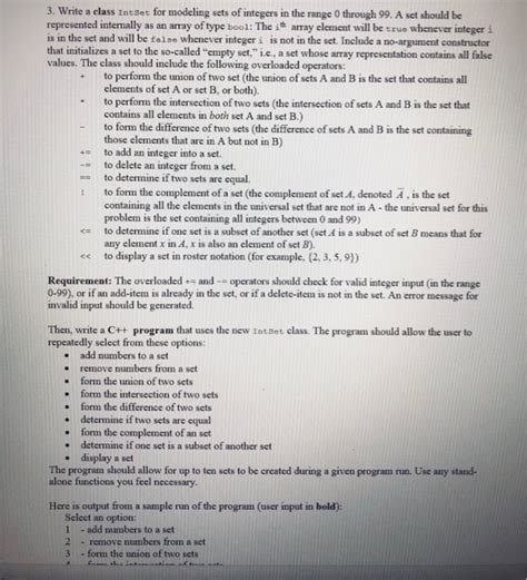 Solved 3 Write A Class Intset For Modeling Sets Of Integers