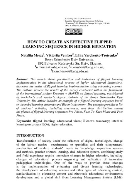 Pdf How To Create An Effective Flipped Learning Sequence In Higher