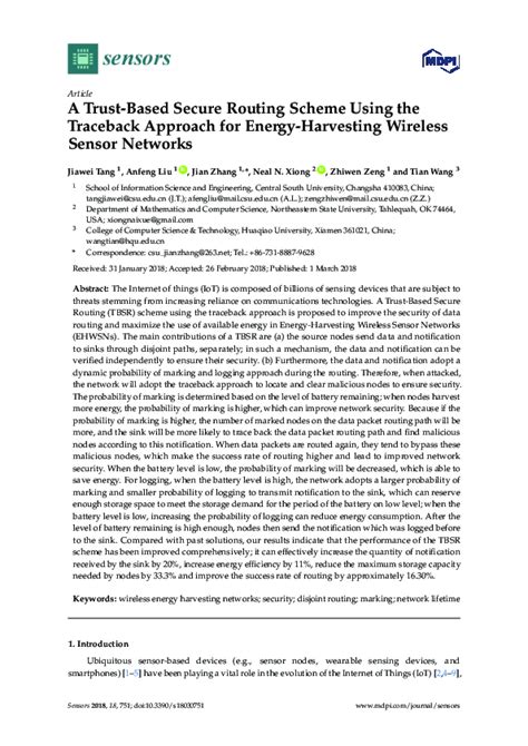 Pdf A Trust Based Secure Routing Scheme Using The Traceback Approach For Energy Harvesting