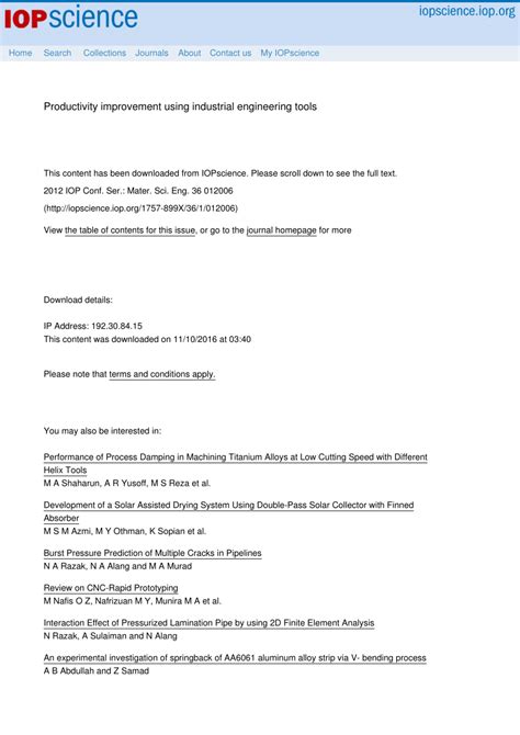 Pdf Productivity Improvement Using Industrial Engineering Tools