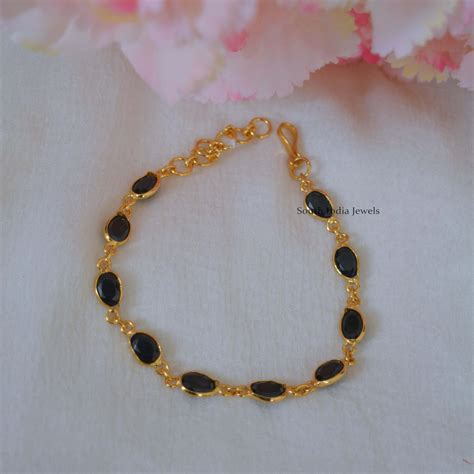 Gold Polish Black Stone Bracelet South India Jewels
