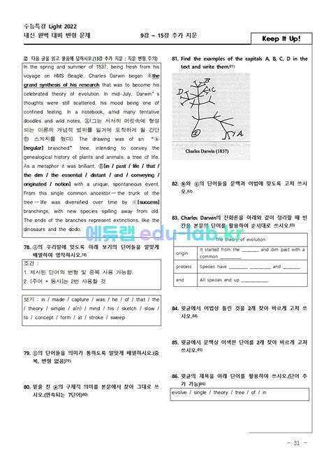 년 수특라이트 영어 강 객관식 서술형 변형문제 문항 gateway 제외 내신 기출문제 연구소 에듀랩