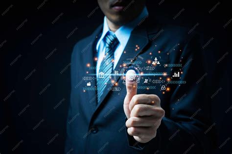 Premium Photo Businessman Pointing Fingerprint Scan Provides Security