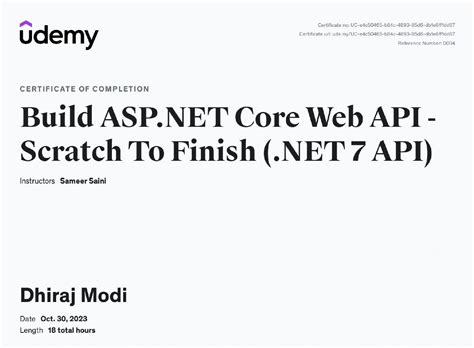 dhiraj modi on linkedin completed asp core web api udemy course