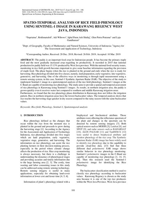 (PDF) Spatio-temporal analysis of rice field phenology using Sentinel-1 image in Karawang ...