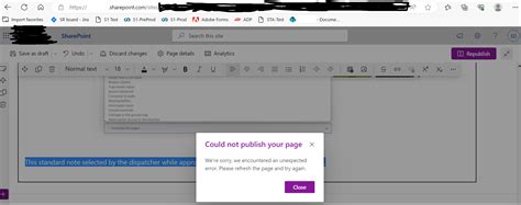 I Cant Republish A Sharepoint Page After Updating Microsoft Community