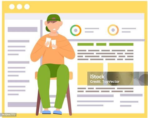 불만을 품은 남자는 손에 카드를 들고 앉아 있었다 통계 및 비즈니스 분석으로 작업하는 사람 경영자에 대한 스톡 벡터 아트 및