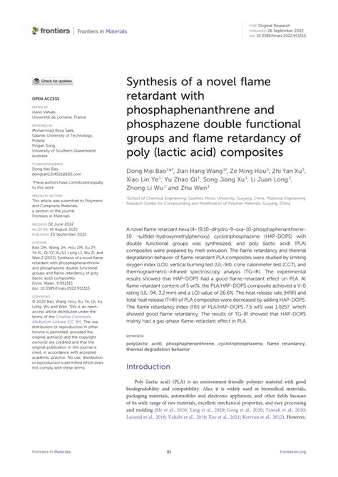 Pdf Synthesis Of A Novel Flame Retardant With Phosphaphenanthrene And Phosphazene Double