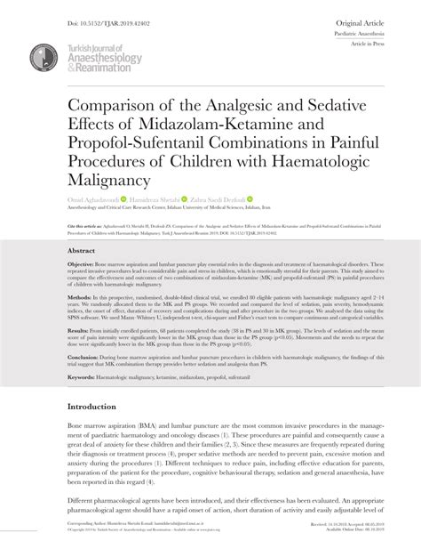 Pdf Comparison Of The Analgesic And Sedative Effects Of Midazolam
