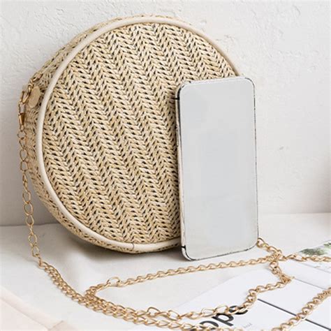 Badu Bg Нови дамски сламени кръгли дамски чанти Лятна ратанова плажна чанта Пазаруваща чанта