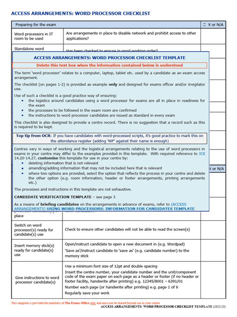 22 23 Access Arrangements Word Processor Checklist Template Download
