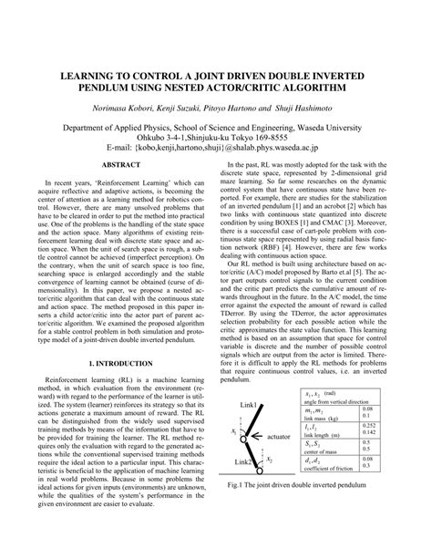 Pdf Learning To Control A Joint Driven Double Inverted Pendulum Using Nested Actorcritic