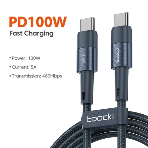 Toocki 60w 100w Type C เป็น Type C สายเคเบิล Pd ชาร์จเร็ว สายชาร์จแท็บ