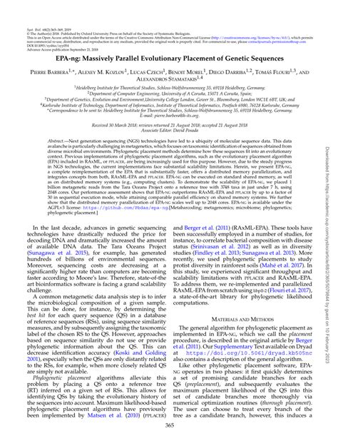 Pdf Epa Ng Massively Parallel Evolutionary Placement Of Genetic