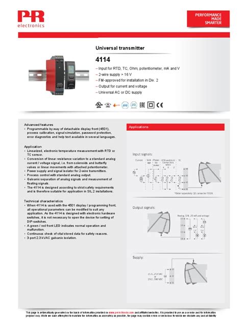 4114 Universal Transmitter Data Sheet Pdf Power Supply