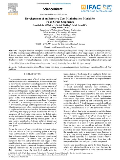 Pdf Development Of An Effective Cost Minimization Model For Food Grain Shipments