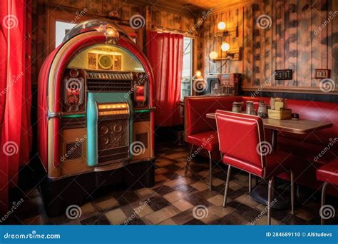 Vintage Diner Booth With Jukebox Selector On The Table Stock Illustration Illustration Of