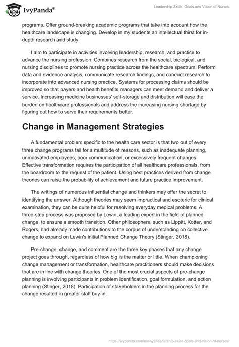 Leadership Skills Goals And Vision Of Nurses 1128 Words Research
