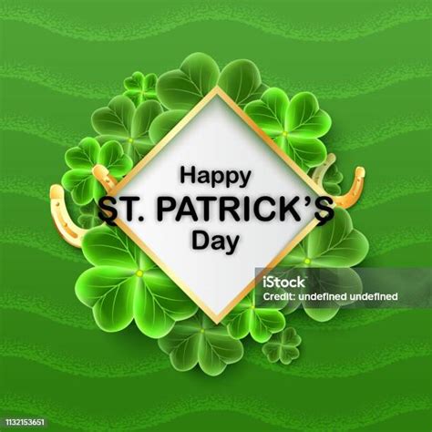 3d 클로버 잎과 금 말굽과 산 패트릭 스 데이 카드 수평 휴일 포스터입니다 럭키 아일랜드 패턴 텍스처입니다 스코틀랜드 장식입니다 3월에 대한 스톡 벡터 아트 및 기타