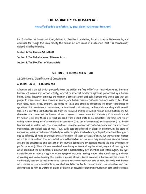 Notes On The Morality Of Human Act Excerpt From Glenn Pauls Pdf