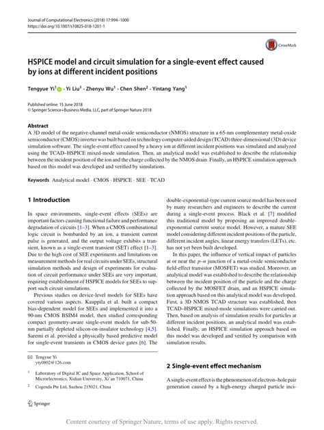 Hspice Model And Circuit Simulation For A Single Event Effect Caused By Ions At Different