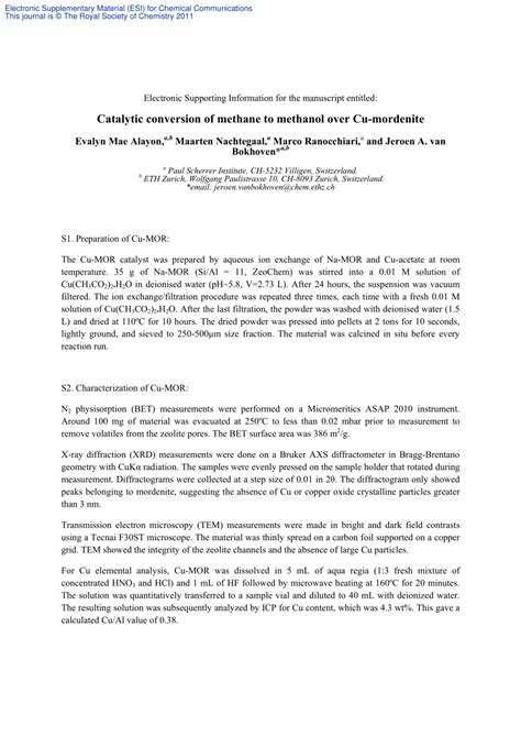 Pdf Catalytic Conversion Of Methane To Methanol Over Cu Mordenite